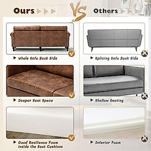 ACMEASE 80” Faux Leather Sofa with Nailhead Trim, Traditional 2 Seater Couch with Rolled Arms, Upholstered Loveseat Sofa for Living Room, Apartment, Studio, Office, Brown