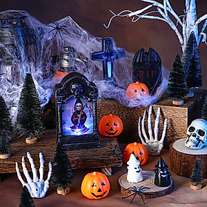 Retisee 28 Pcs Halloween Miniature Micro Landscape Village Accessories Ornaments Set Black Christmas Tree LED Tombstones Skeleton Pumpkin Statues for Halloween Party Set Decor