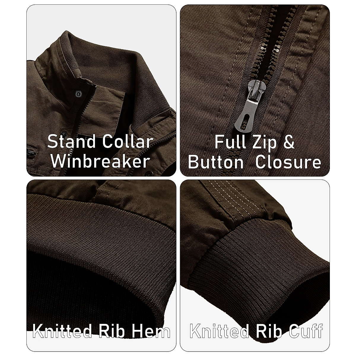 EKLENTSON Men's Casual Winter Cotton Military Jackets Outdoor Coat Windproof Windbreaker Coffee S