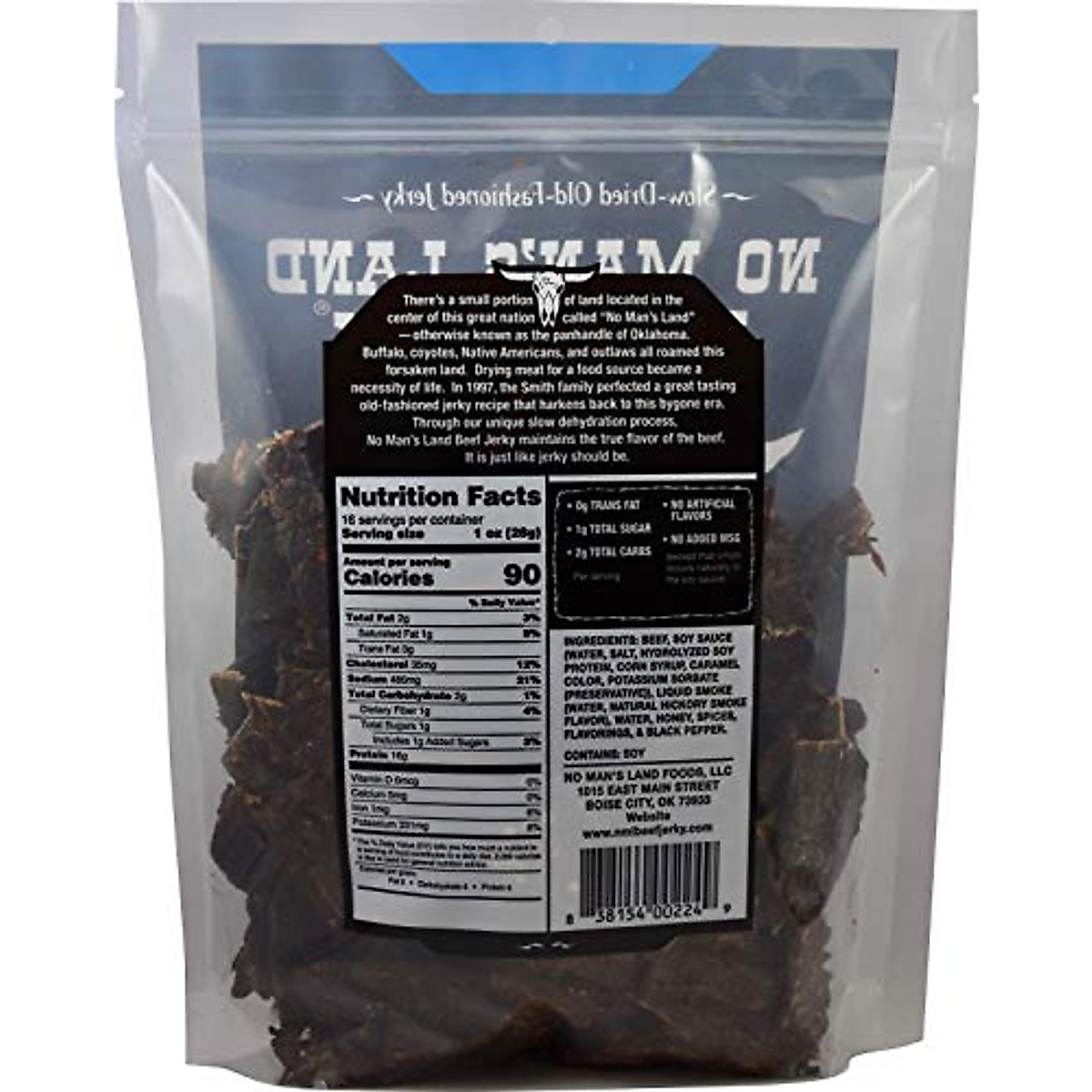 No Man’s Land BLACK PEPPER Beef Jerky High Protein Low Calorie Low Carb Beef Snack 16oz Bag