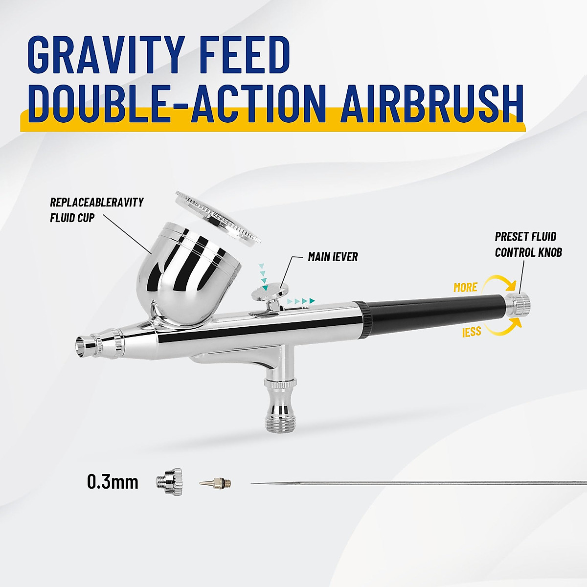 Timbertech Professional Double Action Airbrush BD-130 Mounted 0.3mm Nozzles and Needles for Cake Decorating, Painting, Tattoo, Models Art,Craft and so on