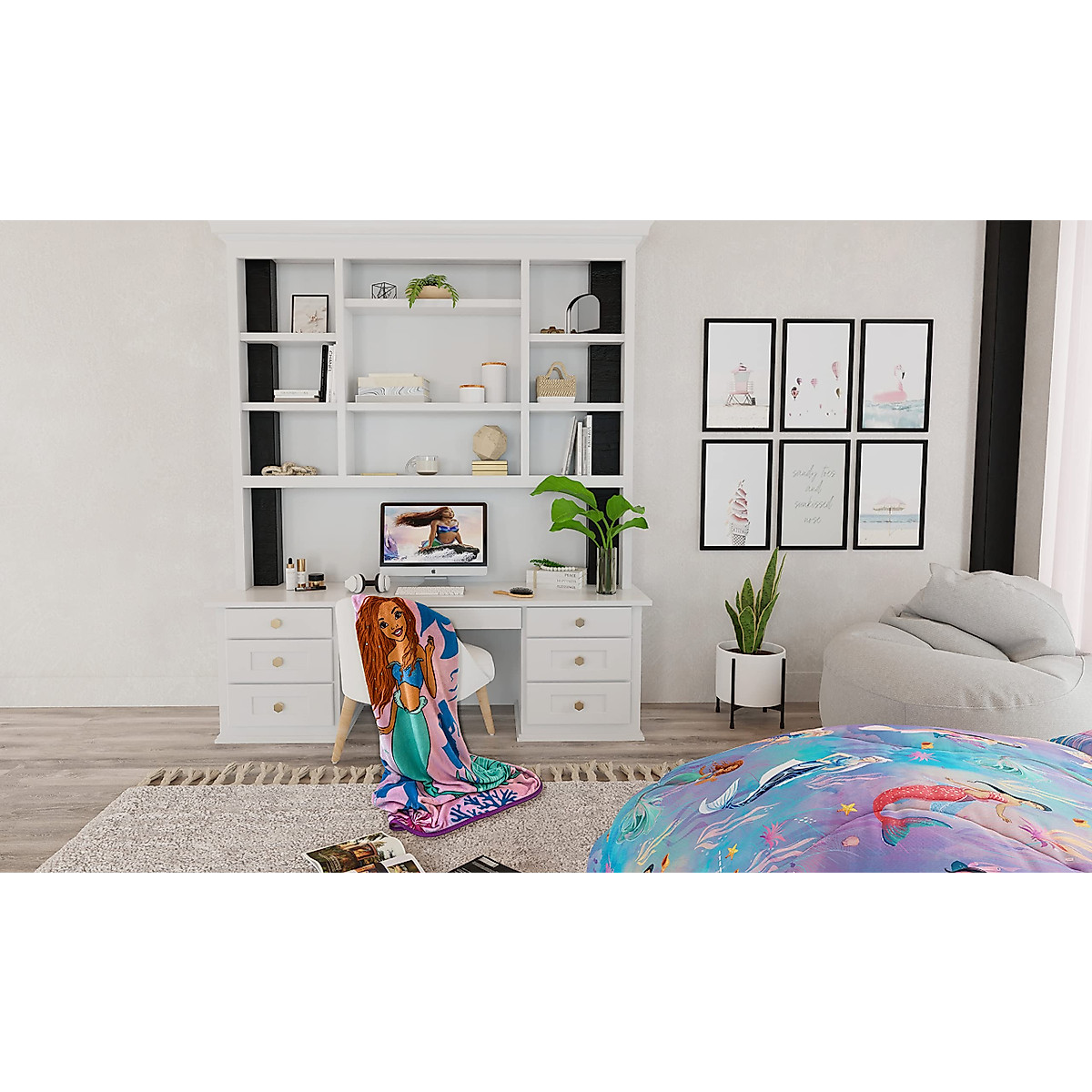 Franco Disney Princess Ariel The Little Mermaid Live Action Movie Kids Bedding Super Soft Plush Micro Raschel Throw, 46 in x 60 in, (Official Licensed Product)