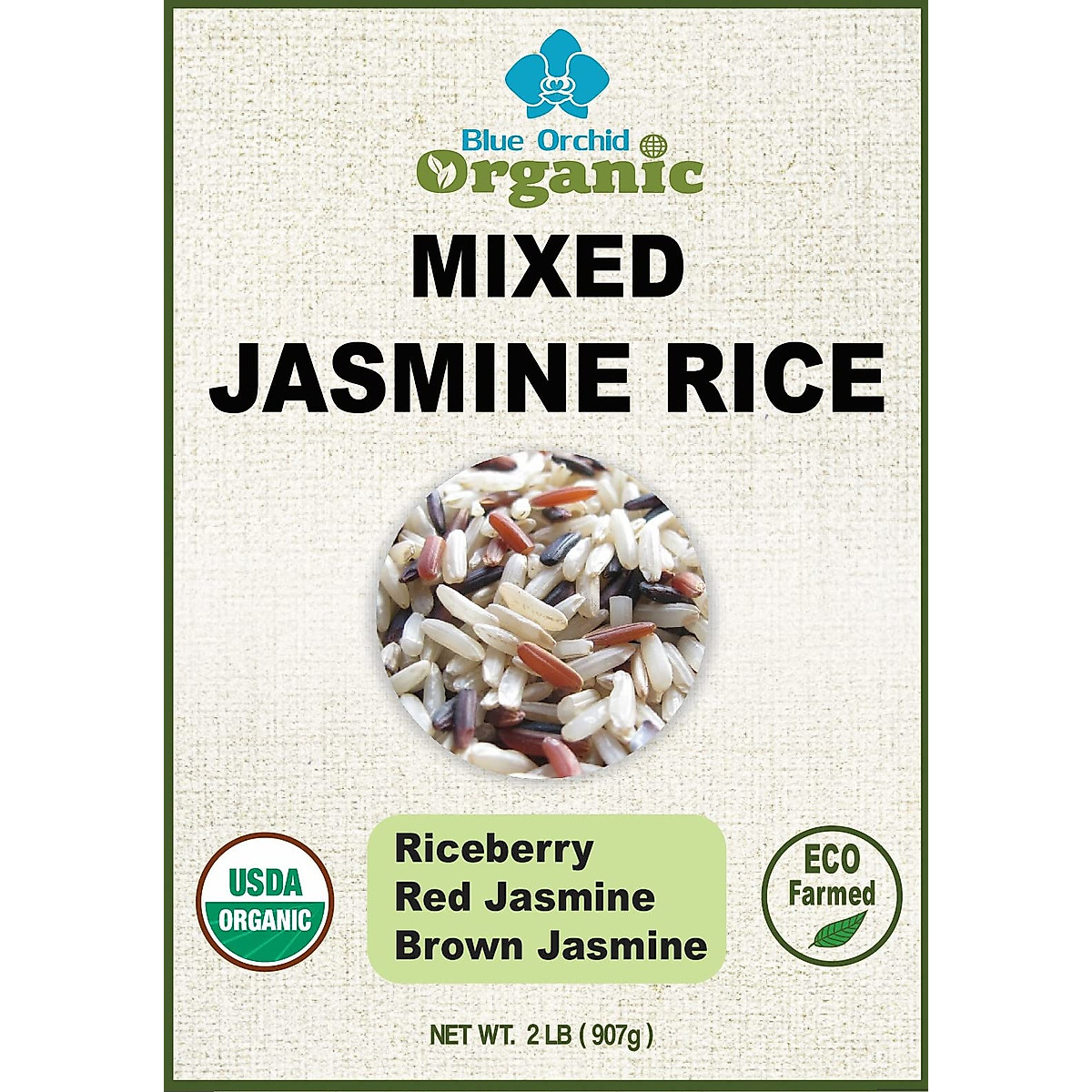 Organic Mixed Rice - 3 Kinds of Thai Rice Medley: Brown Jasmine, Black Jasmine Riceberry, and Red Jasmine - High Fiber Gluten Free Superfood 2 LB