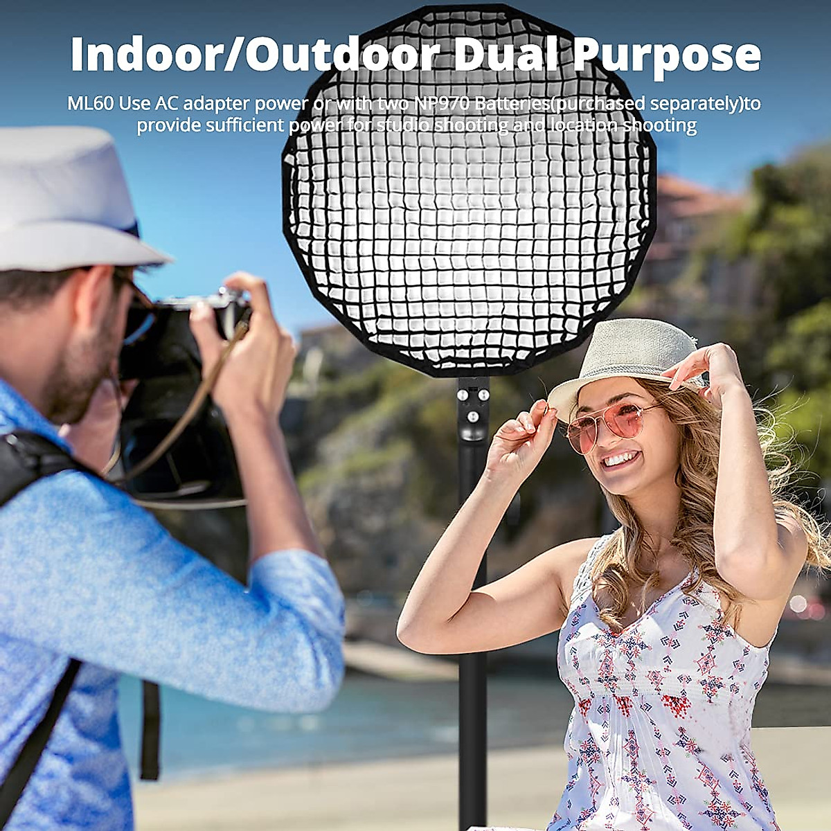 Godox ML60 60W Power in Your Hands LED Video Light,with AD-S60S Softbox,Built-in FX Effects,Silent Mode,Portable Brightness Adjustment Support Li-ion Outdoor LED Light