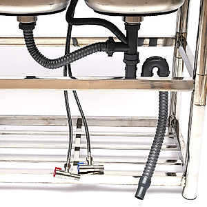 Commercial Restaurant Sinks With Drainboards Faucet 2 Sink Bowls, Free Standing Stainless-Steel Sink 2 Compartment Garage Sink Utility, L3.9ft X W1.5ft X H2.6ft