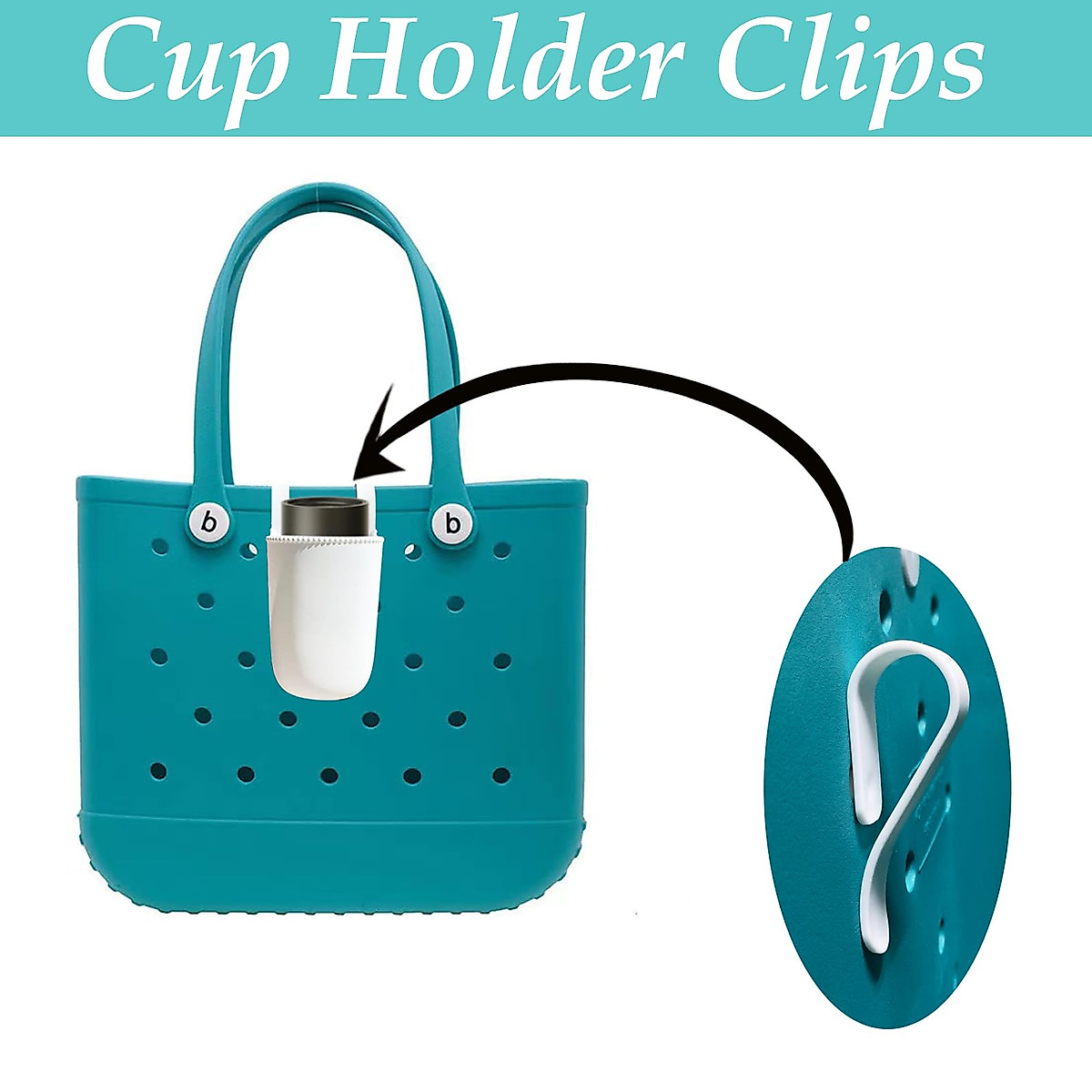 FEICUIBEXI Hooks Accessories for Bogg Bags, Insert Charm Cup Holder Connector Key Holder Hat Hanger, 2pcs White