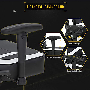 PC Gaming Chair Big and Tall Office Chair, 500LBS Wide Seat Desk Chair with Lumbar Support Headrest 2D Arms Task Swivel Ergonomic PU Adjustable Massage Bed, Adjustable Best Home Office Chair - Black