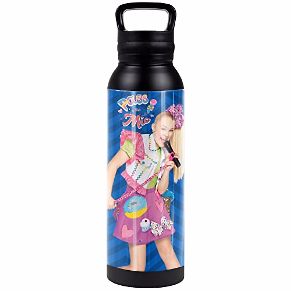 Jojo Siwa OFFICIAL Pass The Mic 24 oz Insulated Canteen Water Bottle, Leak Resistant, Vacuum Insulated Stainless Steel with Loop Cap
