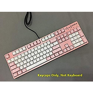 104 Keys Pink White Doubleshot Laser Carving Thick PBT Keycaps ANSI Layout OEM Profile for Cherry MX Gaming Mechanical Keyboard (Pink&Blue)