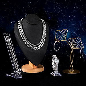 5 Pcs Hip Hop Jewelry Set with Miami Link Chain Necklace Bracelet Bling Crystal Diamond Watch Rhinestone Earrings (Silver, Women)