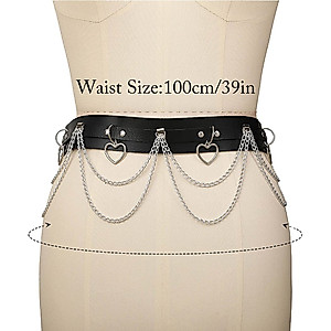 Bodiy Punk Waist Chain Belts Leather Gothic Layered Heart Love Rave Belly Body Chains Jewelry for Women Sexy (Black-1)
