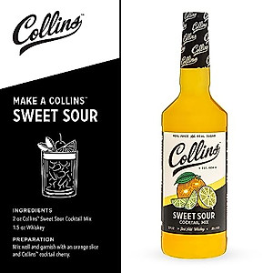 Collins Sweet and Sour Mix Made With Real Orange and Lemon Juice Classic Cocktail Recipe Ingredient, Home Bar Accessories Cocktail Mixers 32 fl oz