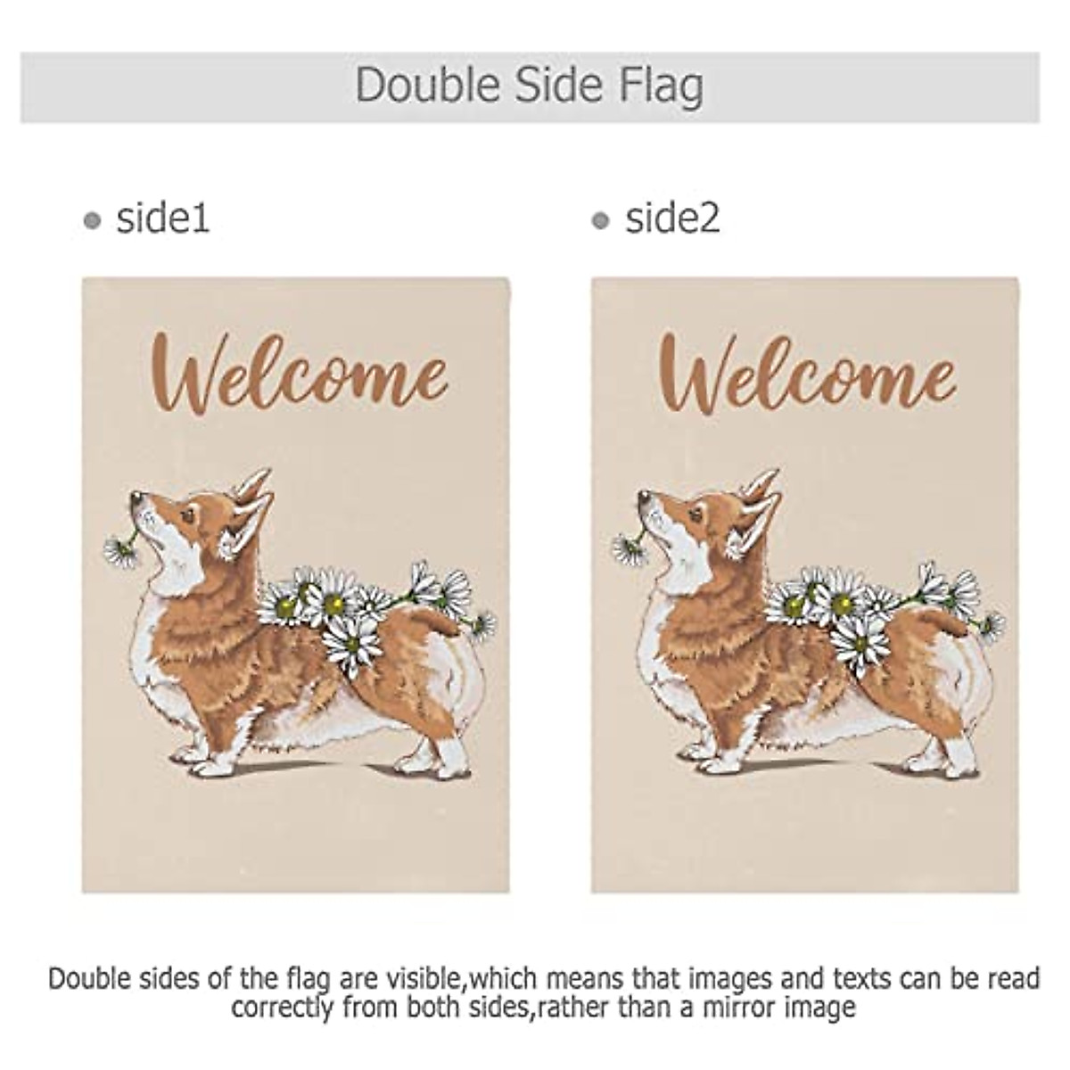 susiyo Outdoor Garden Flags 12 X 18 Prime, Yard Flag Summer, Welcome Flags Double Sided, Funny Welsh Corgi Dog With A Chamomile Flowers Polyester Decorative Flags For Outside Spring Summer Farmhouse