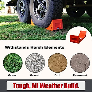 SECURITYMAN Heavy Duty Wheel Chocks (2 Pack) - Durable, Non-Slip, Solid Rubber Wheel Chocks for Boat Trailers, RV, Truck, Camper - Perfect on All Surfaces and in All Weather - Orange