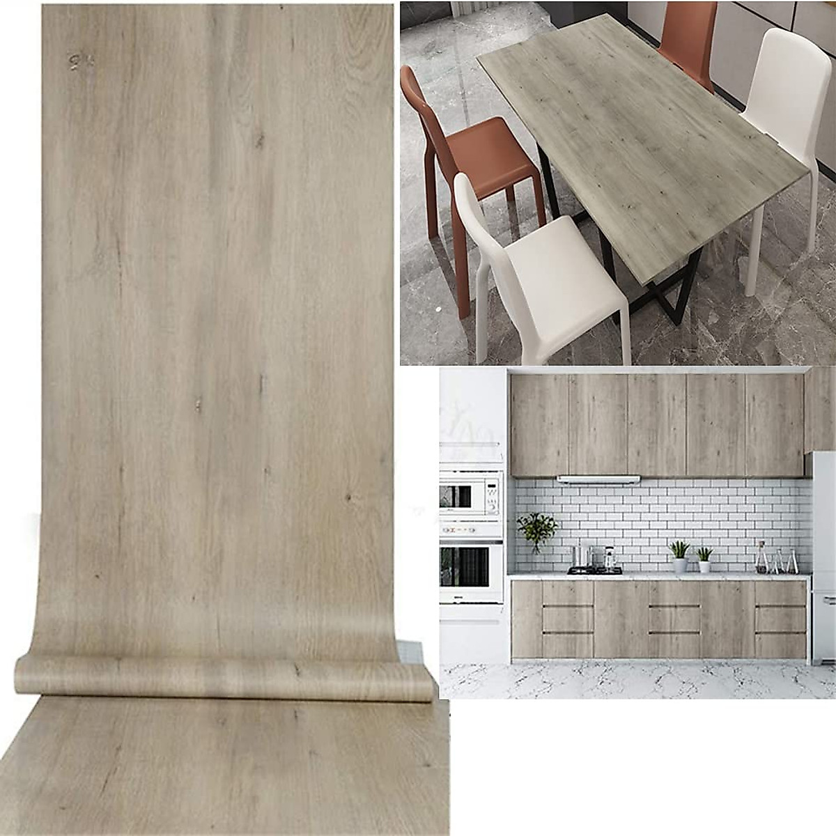 TaoGift Self Adhesive Vinyl Light Grey Wood Shelf Liner Paper Furniture Sticker for Kitchen Cabinets Door Table Cupboard Desk Walls Carfts 15.7"x117"