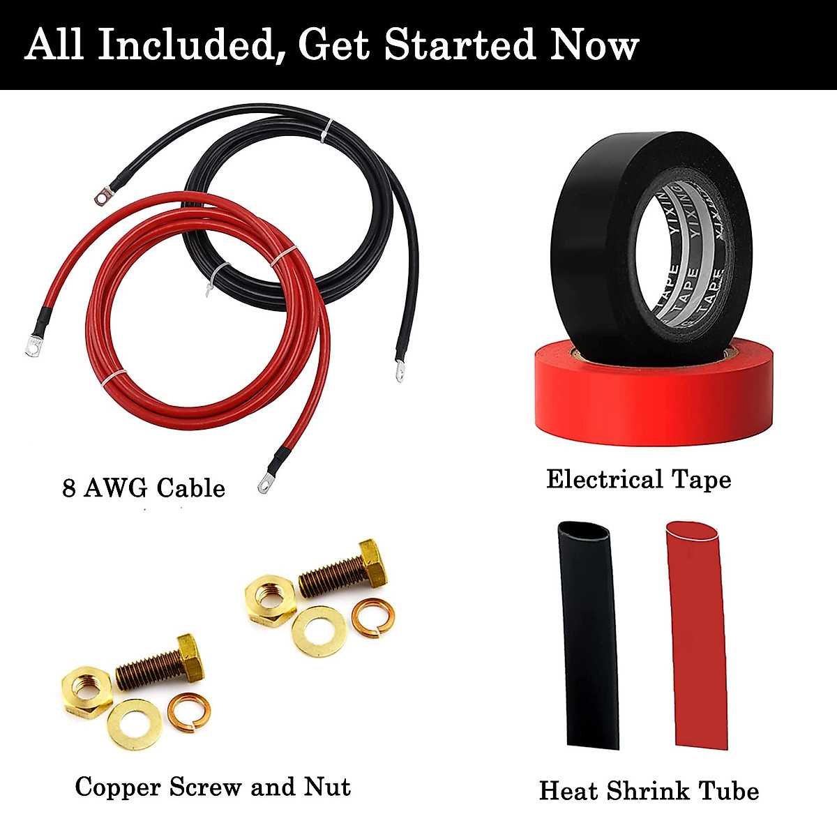 GaiRen Trolling Motor Battery Cable Extension Kit 10 Feet 8AWG Cable Extension 50Amp with Terminals for Fishing Boat Trolling Motor Solar Panel Automotive(Red & Black)