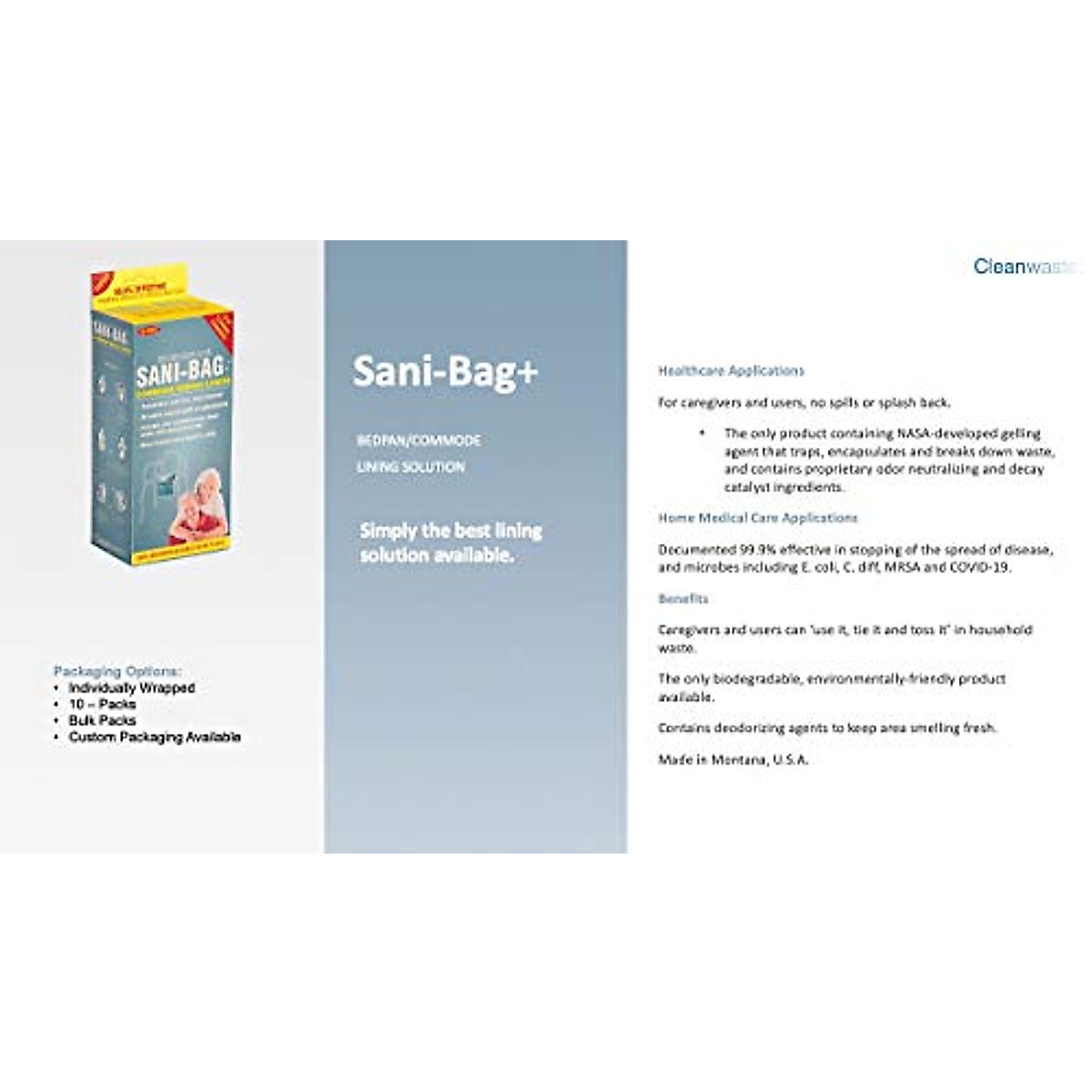 Sani-Bag+ by Cleanwaste Commode Liners, 25 Individually Wrapped Liners Sanitary-for Home Hospice Self Contained Waste Disposal, Absorbent Liner w/Gel Powder to Solidify Liquids, Odor Free Spill Proof