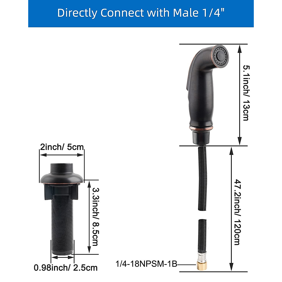 Kitchen Sink Side Sprayer with Quick Side Connector Compatible with Moen Faucet Sprayer Replacement, Kitchen Sink Faucet Sprayer Attachment with Water Hose/Holder, Oil Rubbed Bronze