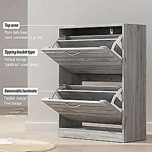 FUFU&GAGA Shoe Cabinet with 2 Flip Drawers for Entryway, Modern, Freestanding Rack Storage Organizer (22.4”W x 9.4”D x 29.5”H) (Light Grey)