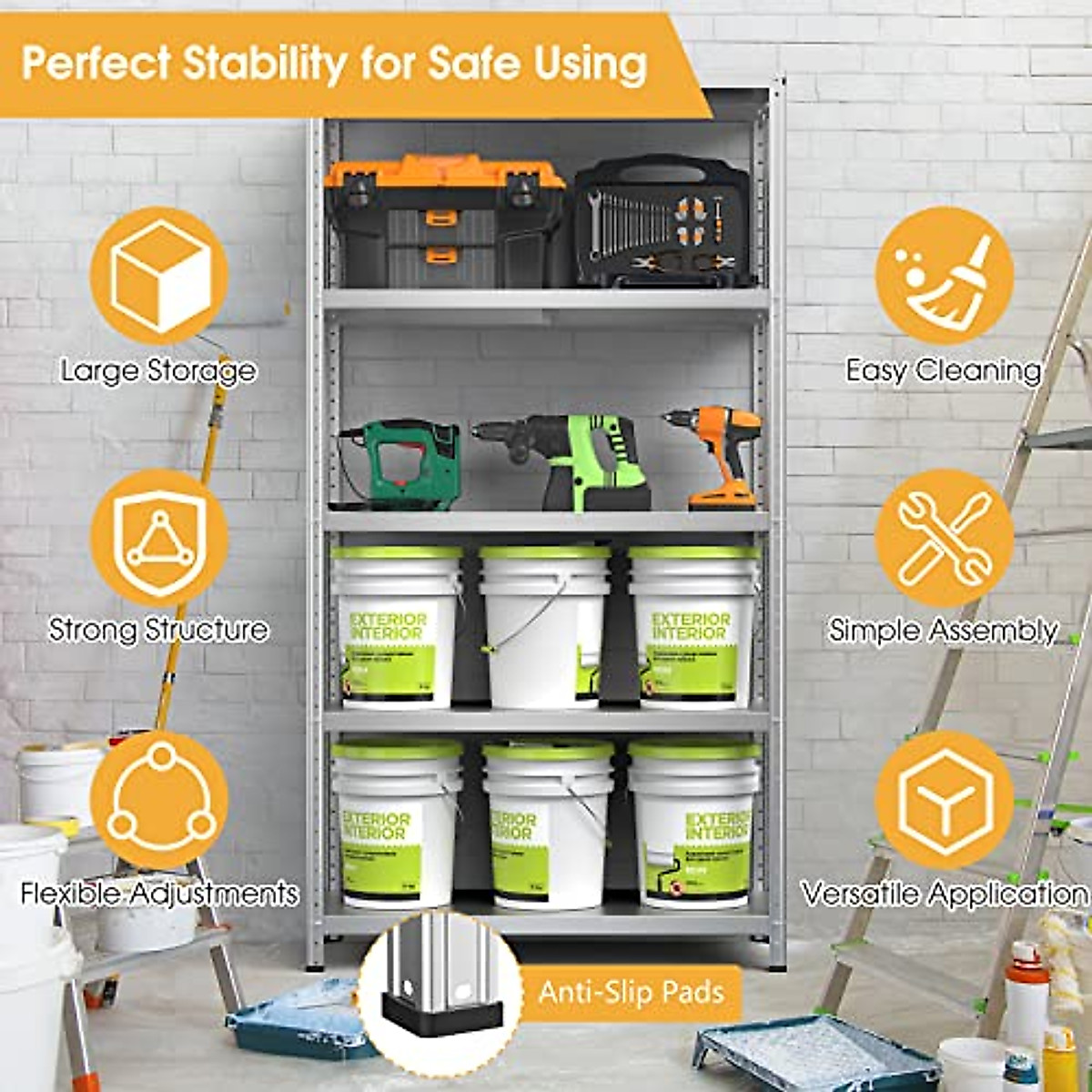 Tangkula Garage Storage Shelves for Free Combination, 5-Tier Heavy Duty Metal Shelving Unit, Multipurpose Organizing Rack for Basement Warehouse Garage, Simple Assembly, 39 x 16 x 74 Inch (1, Silver)