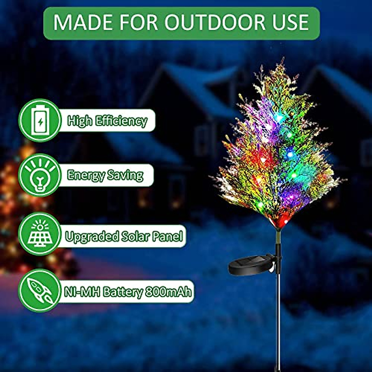 Xugenxes 2Pcs Solar Garden Christmas Tree Stake Lights,Solar Power Decoration Light Outdoor Waterproof,Xmas Pathway LED Stake Lights for Patio Yard Deck Walkway Solar Christmas Decor