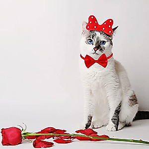 Whaline 4 Pack Valentines Day Pet Headbands and Bow tie Collar Set Cute Red Pink Polka Dot Pet Costume Accessory for Cat Puppy Rabbit Birthday New Year Valentine Party Wedding Costume Photo Prop