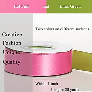 YASEO Double-Sided Two-Tone Ribbon, 20 Yards 1 Inch Double Faced Hot Pink and Lime Green Satin Ribbon for Easter, Christmas, Birthday, Gift Wrapping and Party Decor