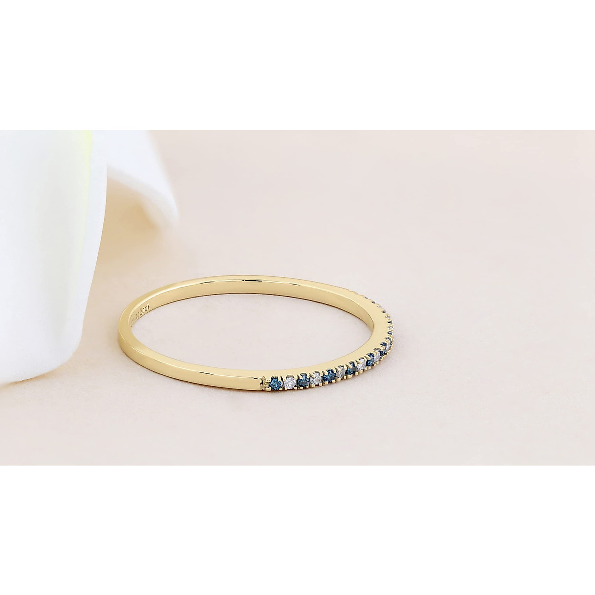 Dazzlingrock Collection 0.08 Carat (ctw) Alternate Round Blue & White Diamond Dainty Stackable Wedding Band for Her in 10K Yellow Gold Size 7