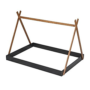 RORIGAT Full Floor Bed for Kids,Full Teepee Bed Frame with Triangle Structure,Wood Floor Bed for Bedroom Furniture,Box Spring Not Required，Black+Brown