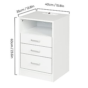 ADORNEVE Nightstand 3 Drawers with Open Storage,Side Tables Bedroom with Charging Station,Bedside Table with Drawers,White