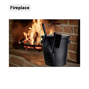 vensovo 5 Gallon Ash Bucket with Lid - Shovel, Broom, and Gloves, Heavy Duty Galvanized Iron, Fire-Resistant, Black Finish Perfect for Fireplaces, Fire Pits, Wood-Burning Stoves, and Grills