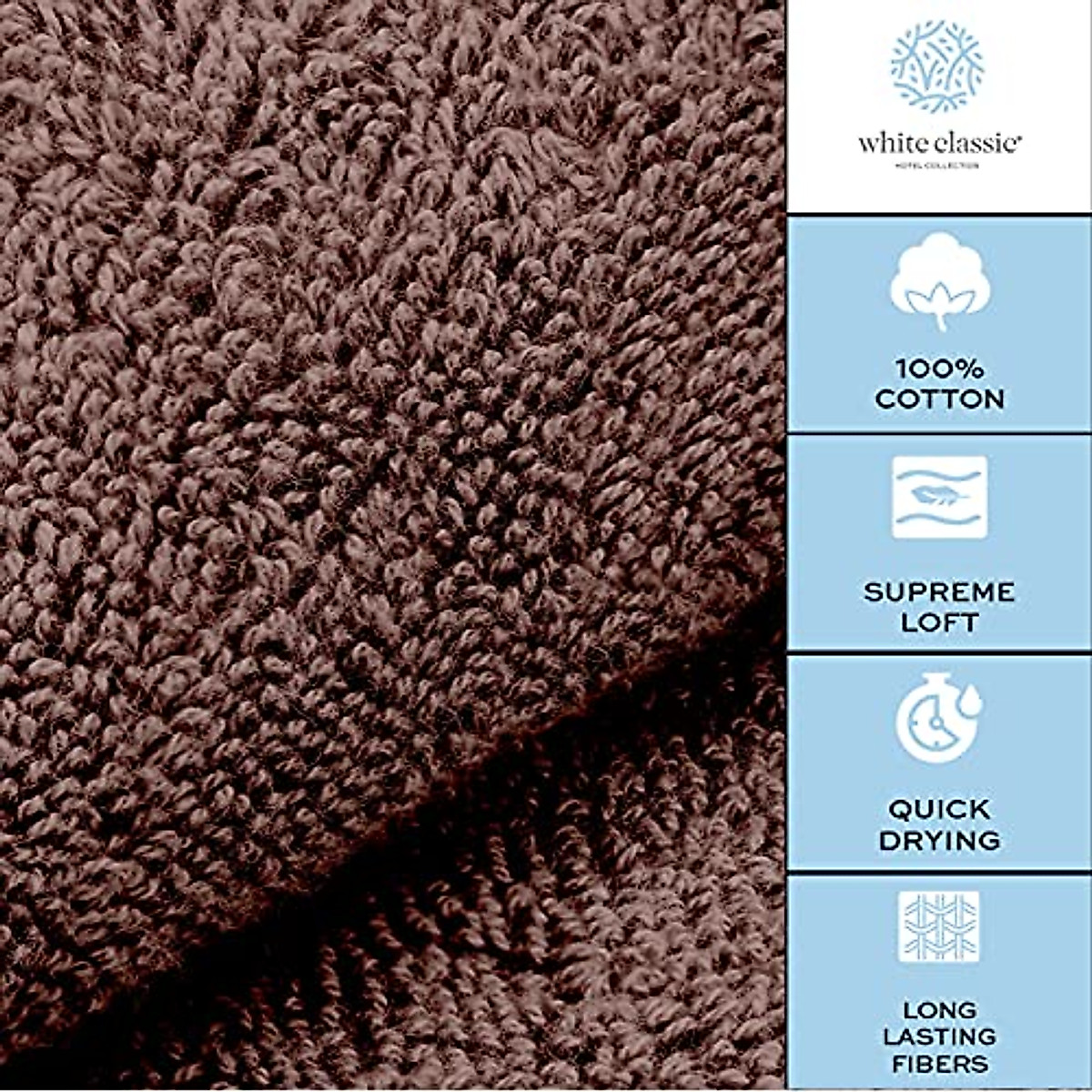 White Classic Luxury Hand Towels | 6 Pack and Product Image Luxury Bath Mat Floor | 2 Pack Bundle (Brown)