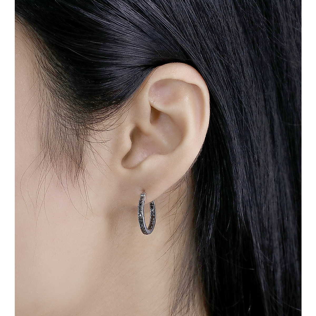 Dazzlingrock Collection 0.38 Carat (ctw) Round Black Diamond Lined Inside Out Hinged Post Hoop Earrings in 925 Sterling Silver