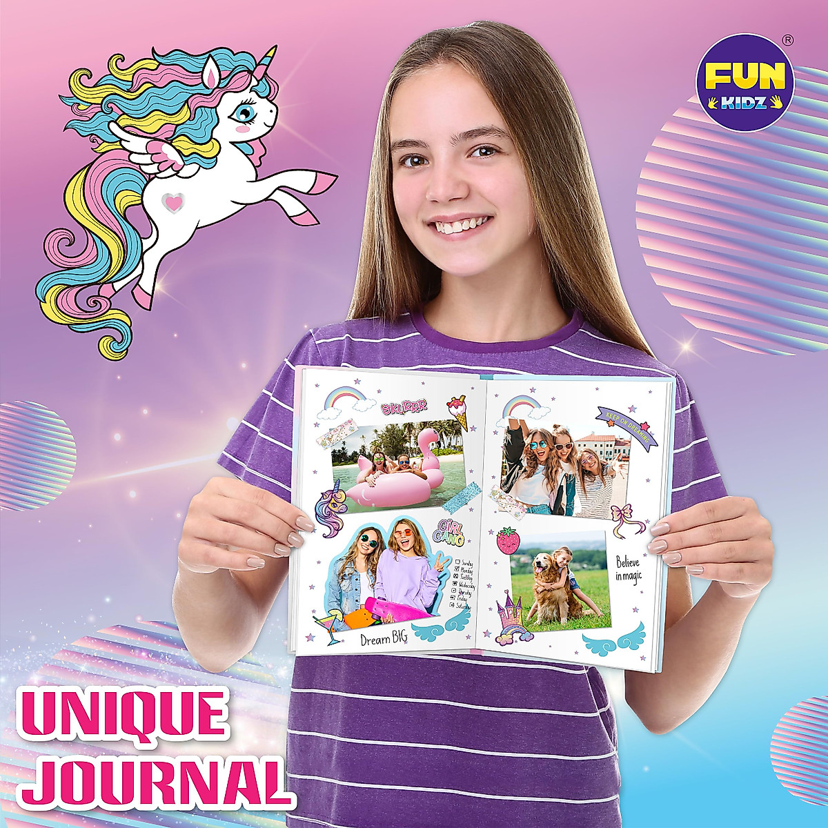 Unicorn Journal Kit for Girls 6-12, FunKidz Scrapbook Set for Teens Diary Kit for Girl Activities Creative Gifts