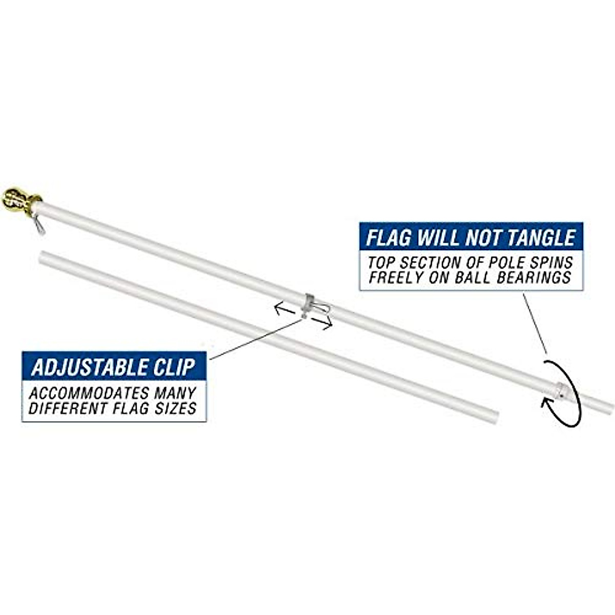6ft Spinning Flag Pole – White