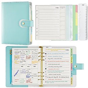 A5 6-Ring Planner kit with Planner Refill Inserts, Cash Pockets, Matched Labels, Christmas Gift Kit with Gift Box,Card and Pen 9.25 x 7.08'' (Harphia, 142B-Mint)