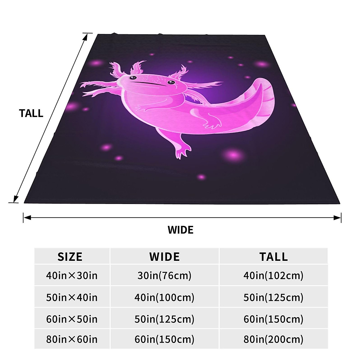 Axolotl Blanket Cute Pink Axolotl Fish Blanket Throw Bedding Room Decor Flannel Blankets for Boys Girls for Sofa Couch Living Room Bed Camping Travel 60"x50" Axolotl Decor Stickers Black Background