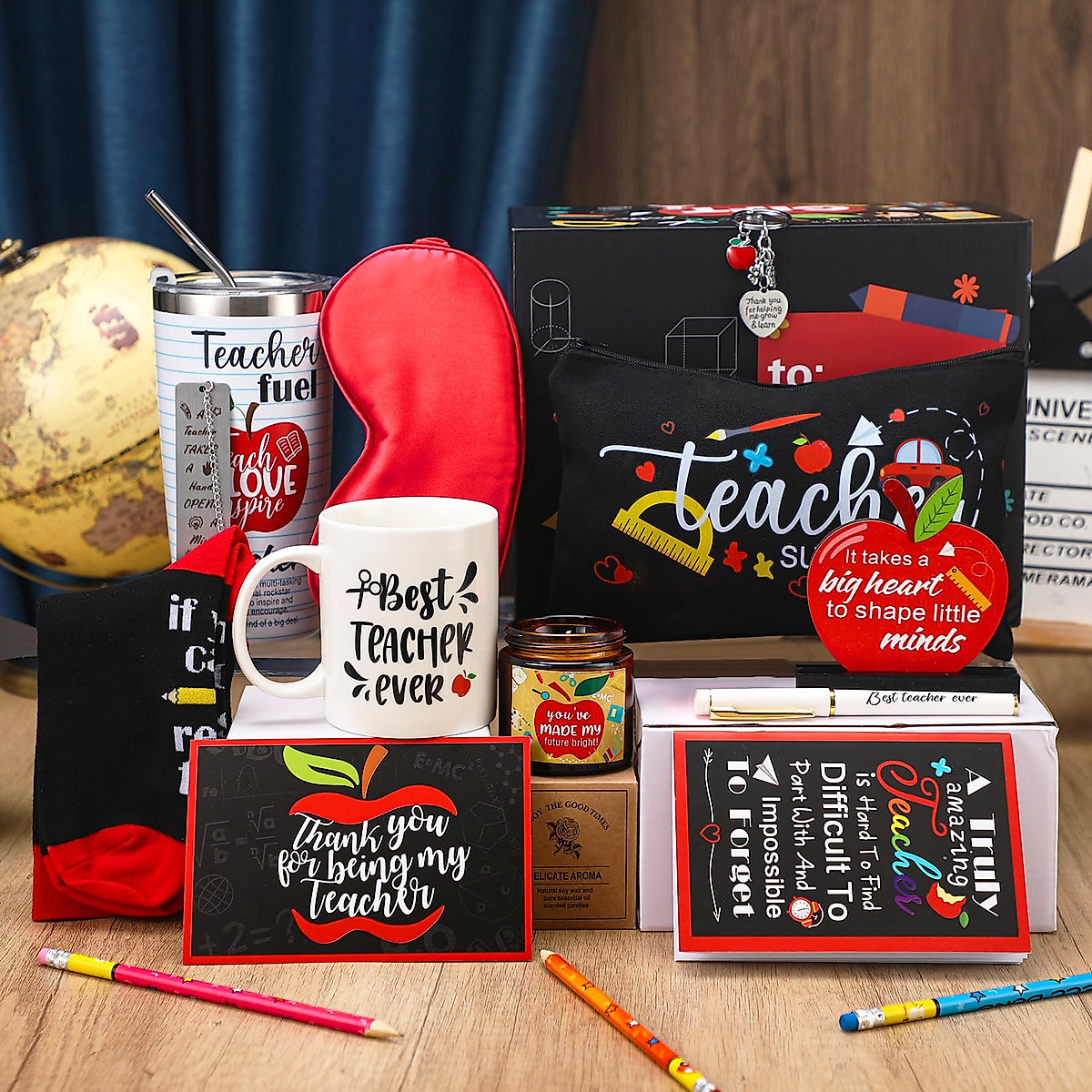 Funnymoom 13 Pcs Teacher Appreciation Gifts Bulk, Teacher Gifts for Women Box Thank You Gift for Teachers Birthday Graduation Valentines Day Christmas Back to School(Bright)