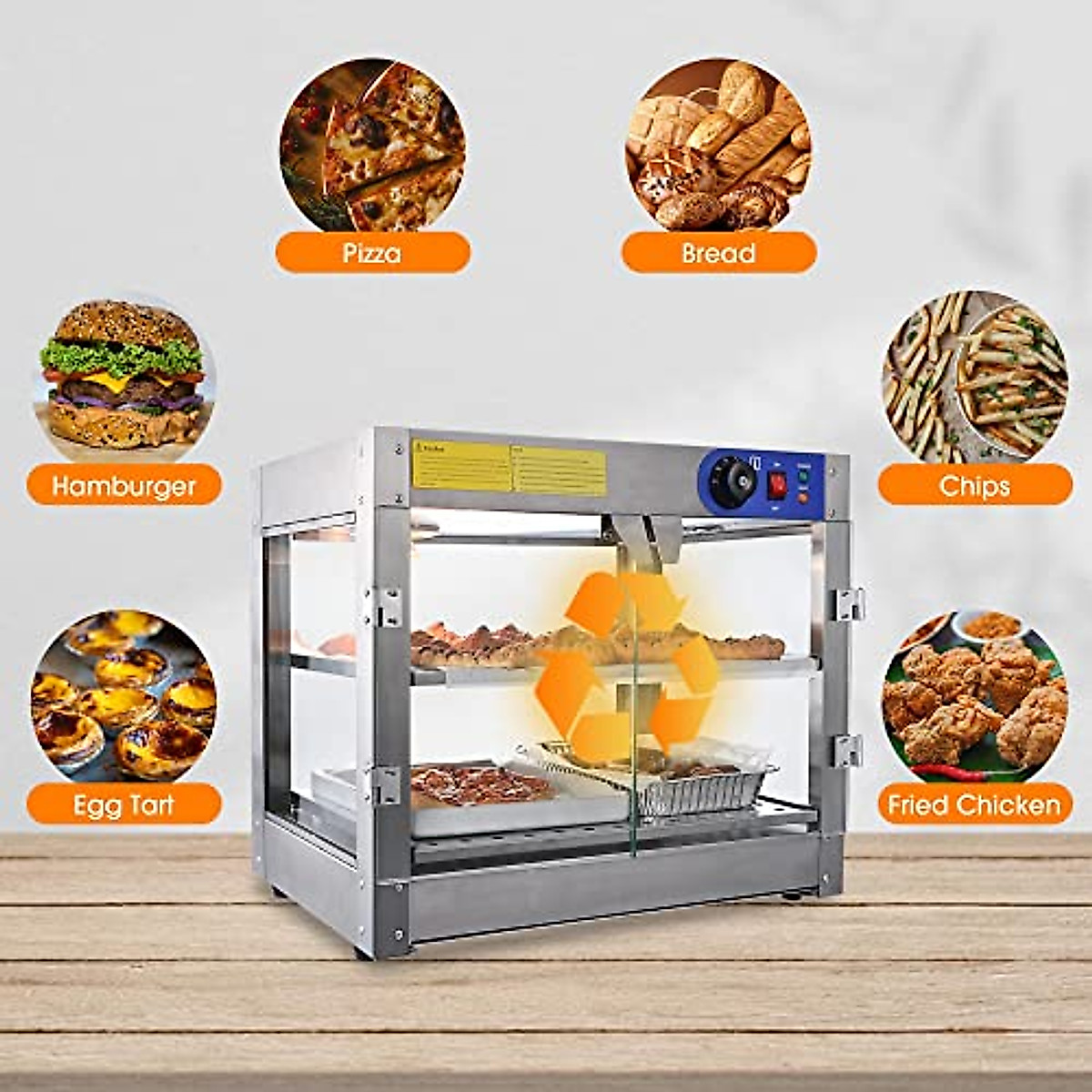 WeChef Commercial Food Warmer 2-Tier 110V Countertop Food Pizza Warmer 750W 24x15x20 Pastry Display Case