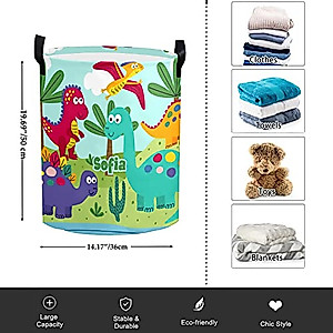 Personalized Laundry Basket Hamper,Cute Dinosaur,Collapsible Storage Baskets with Handles for Kids Room,Clothes, Nursery Decor