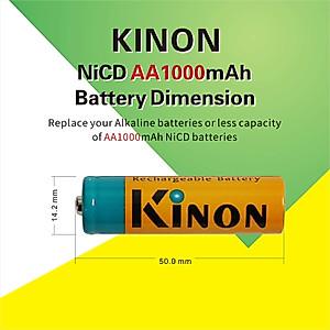 Kinon Double A Rechargeable Batteries 1.2V NiCD AA 1000mAh (12 Pieces) for Outdoor Solar Garden Lights Landscape Pathway Lights Porch and Patio Lights, Orange (KAA1000KN12P)