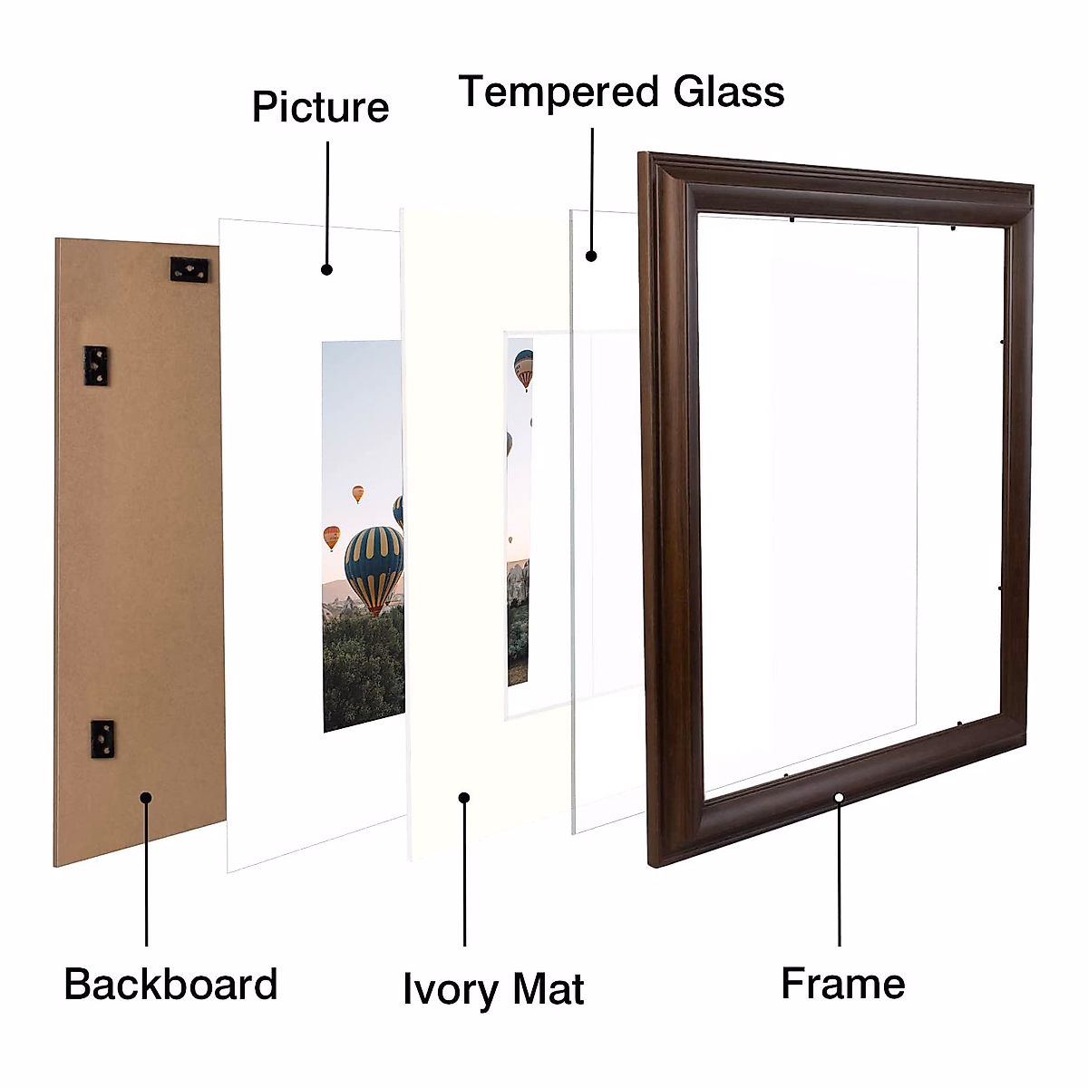 Golden State Art, 16x20 Brown Border Photo Frame, with Ivory Mat for 11x14 Picture & Real Glass