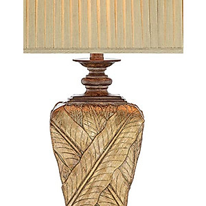 Catalina 21908-000 Traditional 3-Way Wrapped Leaf Table Lamp and Rectangular Pleated Fabric Shade, 32", Antique Gold