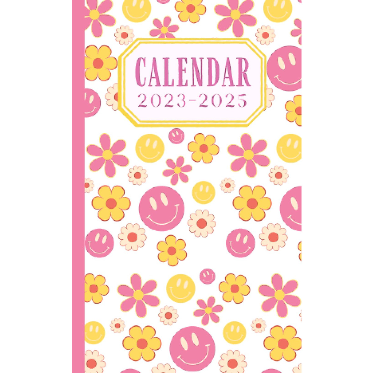 Preppy Groovy Smiley Face Pocket Calendar 2023-2025 for Purse: Pink Small Size Monthly Pocket Planner for Purse - From September 2023 to December 2025 ... - Important Dates / Password Keeper / Notes