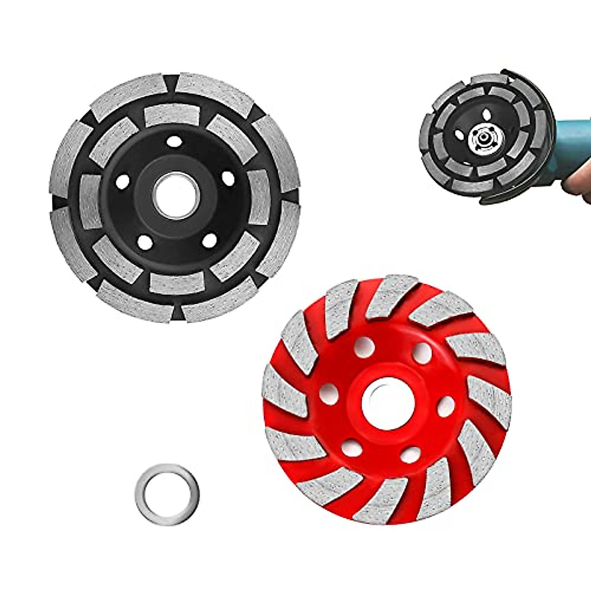 OKVEQUIP 2PACK 4Inch Diamond Cup Grinding Wheel Concrete Sanding Discs 12 Segments Heavy Duty Angle Grinder Wheels forGrinder Polishing Masonry Angle Grinding(Black and RED)