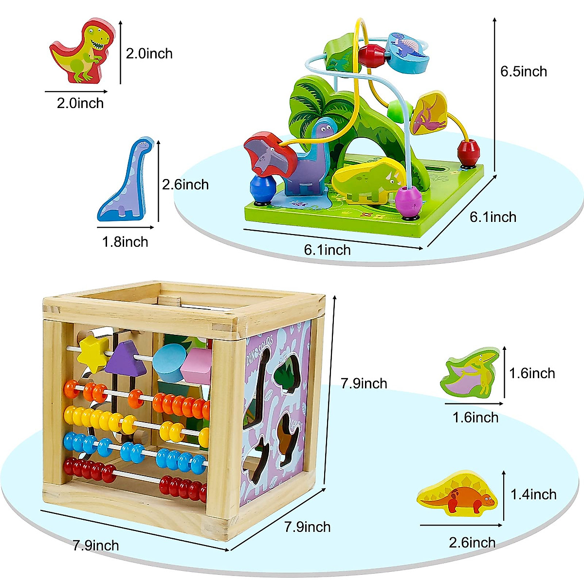 Fajiabao Baby Wooden Activity Cube - Toddler Activity Center Baby Toys 12-18 Months 1 2 3 Year Old Boy Girls Gifts with Bead Maze Sorter Abacus Montessori Dinosaur Toys Educational Learning for Kids