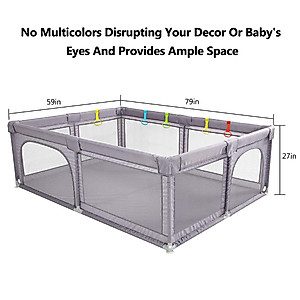 Dripex Baby Playpen, 71*47 inch Baby Playards with Zipper Gates, Kids Play Pen, Safe No Gaps, See-Through mesh, Play Pens for Babies and Toddlers, Baby Gate Playpen, Baby Fence (Grey )