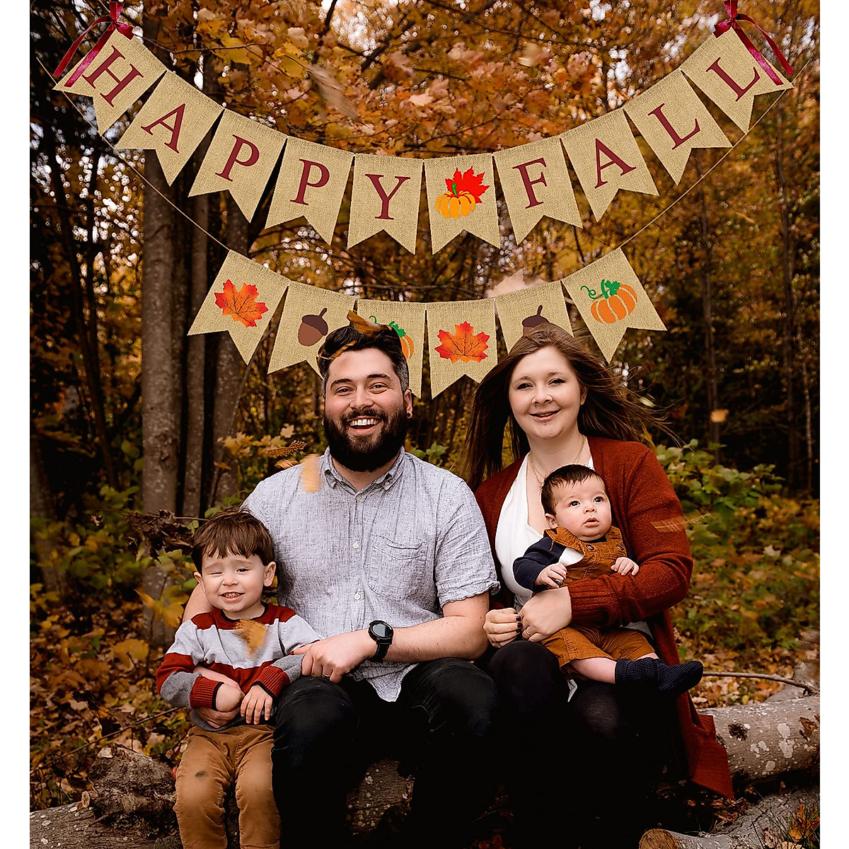 JOZON Happy Fall Burlap Banner Happy Fall Bunting Banner Garland with Pumpkins Maple Leaves Acorn Sign for Autumn Party Decorations Thanksgiving Fall Harvest Decor for Mantle Fireplace Wall