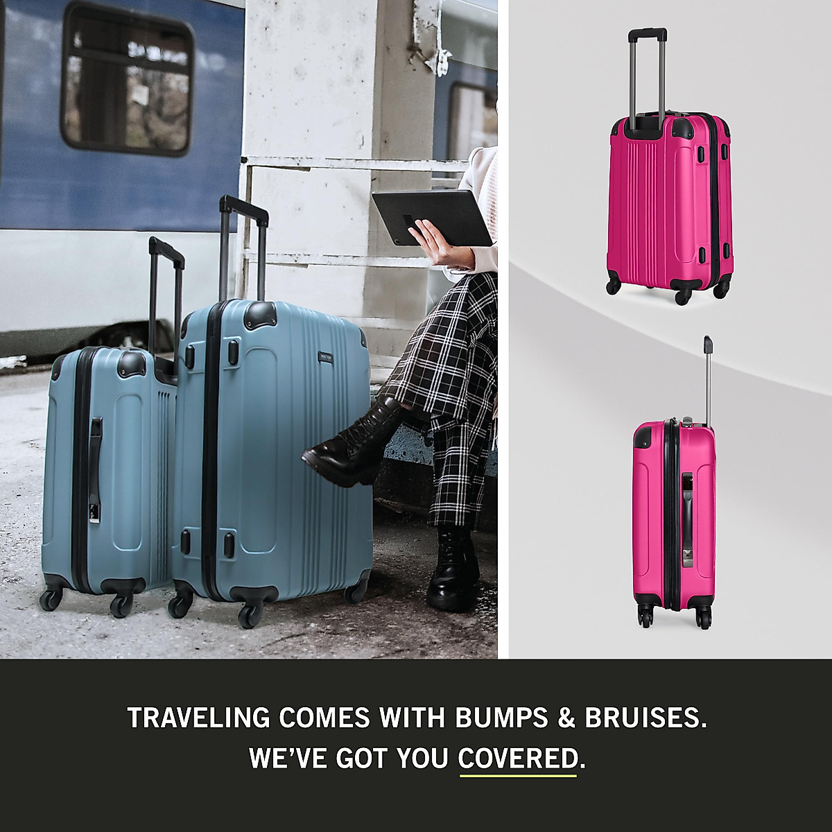 Kenneth Cole REACTION Out of Bounds Lightweight Hardshell 4-Wheel Spinner Luggage, Magenta, 2-Piece Set (20" & 28")
