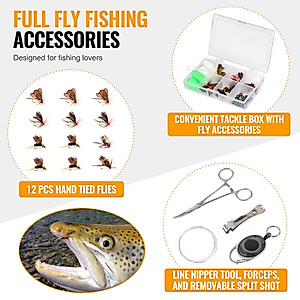 TOPFORT Fly Fishing Rod and Reel Combo Starter Kit, 4 Piece Lightweight Ultra-Portable Graphite Fly Rod Complete Starter Package with Carrier Bag (5/6# 2.7m Fly Fishing Rod and Reel Combo)